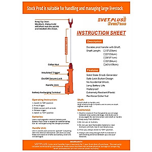 VET.PLUS Rechargeable Waterproof Livestock Prod for Cows Cattle and Swine prod hog prod Animal prod for Big Large Dogs (NOT for Small Dog OR Pets), Shaft Length 28 inch, Total Length 38 1/2 inch