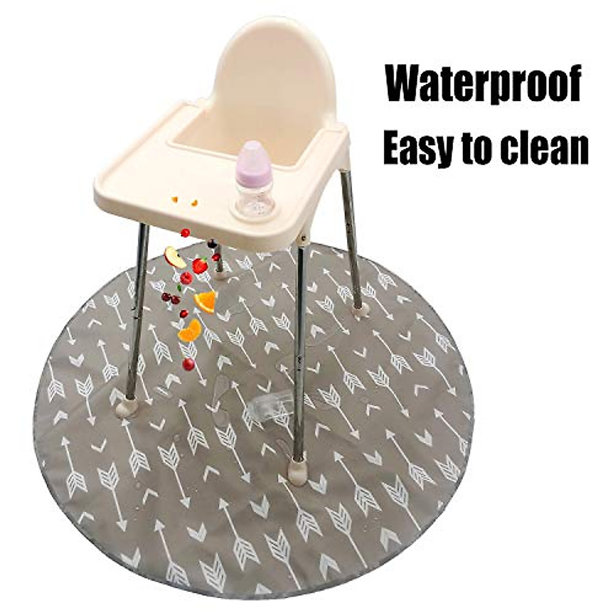 51" Multi-Purpose Waterproof Baby Splat Mat for Under High Chiar, Portable Play Mat for Toddler, Non-Slip Floor Splash Mat and Table Cloth (Beige Arrow)