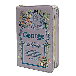 9.6x6.6 Inch Personalized Bible Cover, Custom Bible Cover – Personalized Leatherette Bible Cover and Carrying Case with Handle, Womens Bible Case (Gray (Design 1))