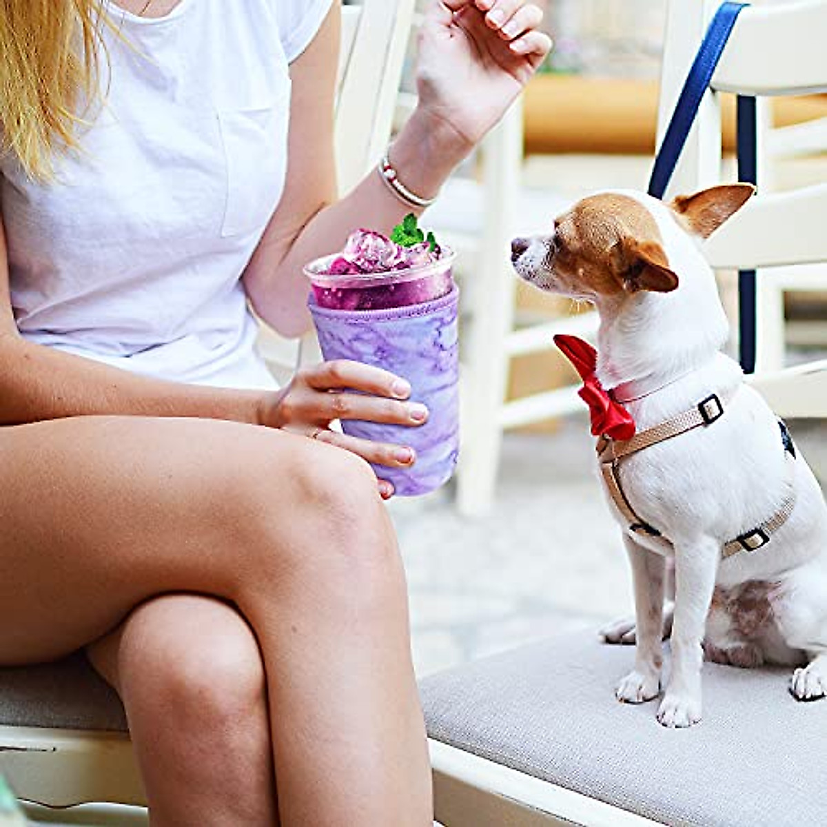 3 Pack Iced Coffee Cup Sleeve for Large Sized Cups, Reusable Neoprene Iced Coffee Cup Holder for Hot Cold Drinks, Compatible with Starbucks, Dunkin Donuts, and More（Purple Marble）