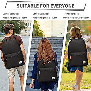 VASCHY School backpack, Lightweight Casual Classic Water-resistant School Rucksack Travel Backpack 15 inch Laptop Black