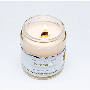 Fontana Candle Co - Pure Vanilla Candle 9 oz | Lightly Scented Candle | Made from Beeswax and Coconut Oil | Essential Oil | Wood Wick | Long Lasting | Clean Burn and Non Toxic