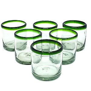 Emerald Green Rim 8 oz DOF Rock Glasses (set of 6), Recycled Glass, Lead-free, Toxin-Free (DOF Rocks)