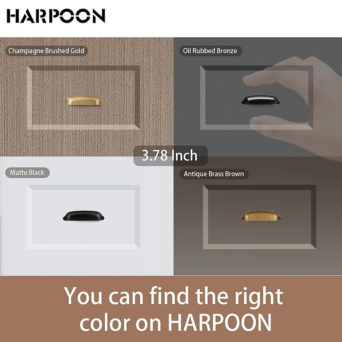 HARPOON 10 Pack Bin Cup Handle Pulls,Vintage Drawer Pulls,Cabinet Hardware,Shell Handle,3.78 Inch Black