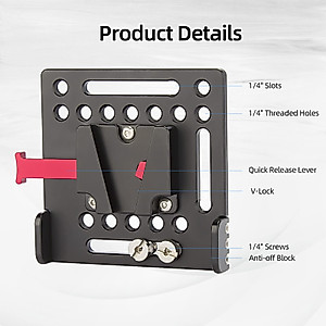 Nitze V Mount Plate, V-Lock Battery Mounting Plate with 1/4" Screws and Multiple Threaded Holes - N21B