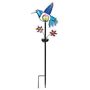 Outdoor Solar Stake Lights Hummingbird Waterproof LED Crackle Glass Globe Stake Metal Light Garden Decorative Lights for Walkway Pathway Lawn Patio