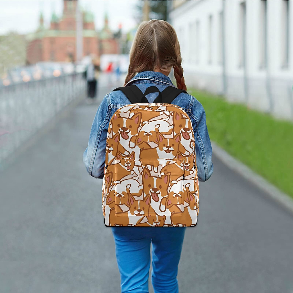 Fustylead Cute Corgi Dogs Funny Personalized Kids Backpack, Durable School Bag for Boys Girls