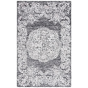 Safavieh Precious Collection Accent Rug - 3' x 5', Black & Ivory, Handmade Wool & Bamboo Silk, Ideal for High Traffic Areas in Entryway, Living Room, Bedroom (PRE303Z)