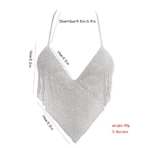 VEINTI+1 Body Chain Sparkly Lime Silver Lingerie Rhinestone Fringe Halter Top Chain Jewelry Metal Crystal Bralette Chain for Women