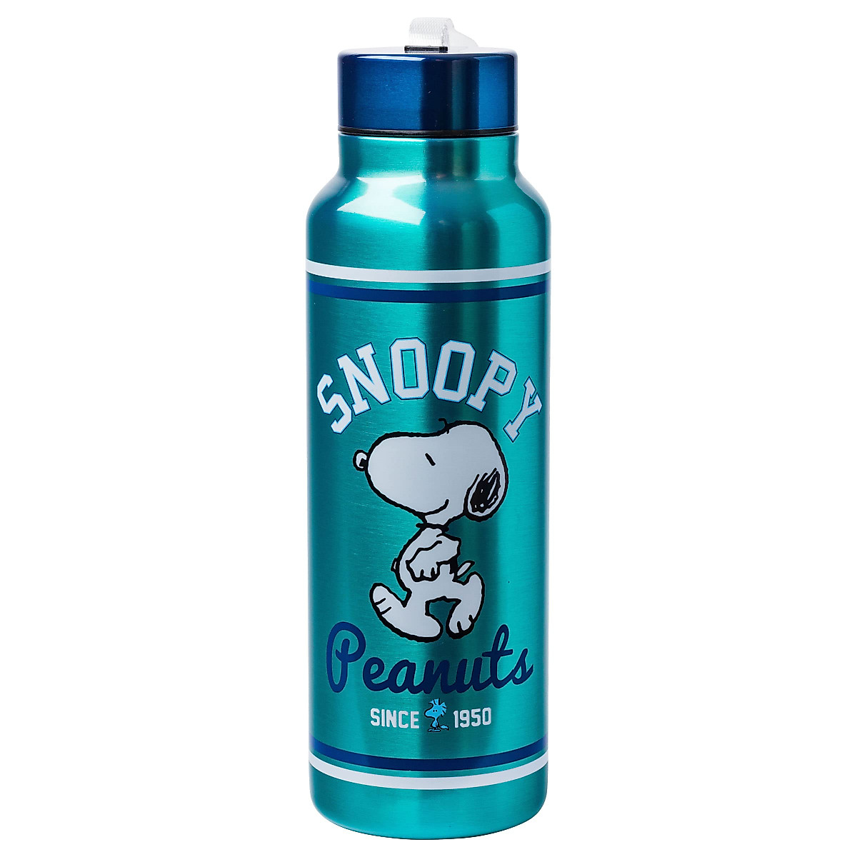 Silver Buffalo Peanuts Snoopy Collegiate Stainless Steel Water Bottle with Strap, 27 Ounces