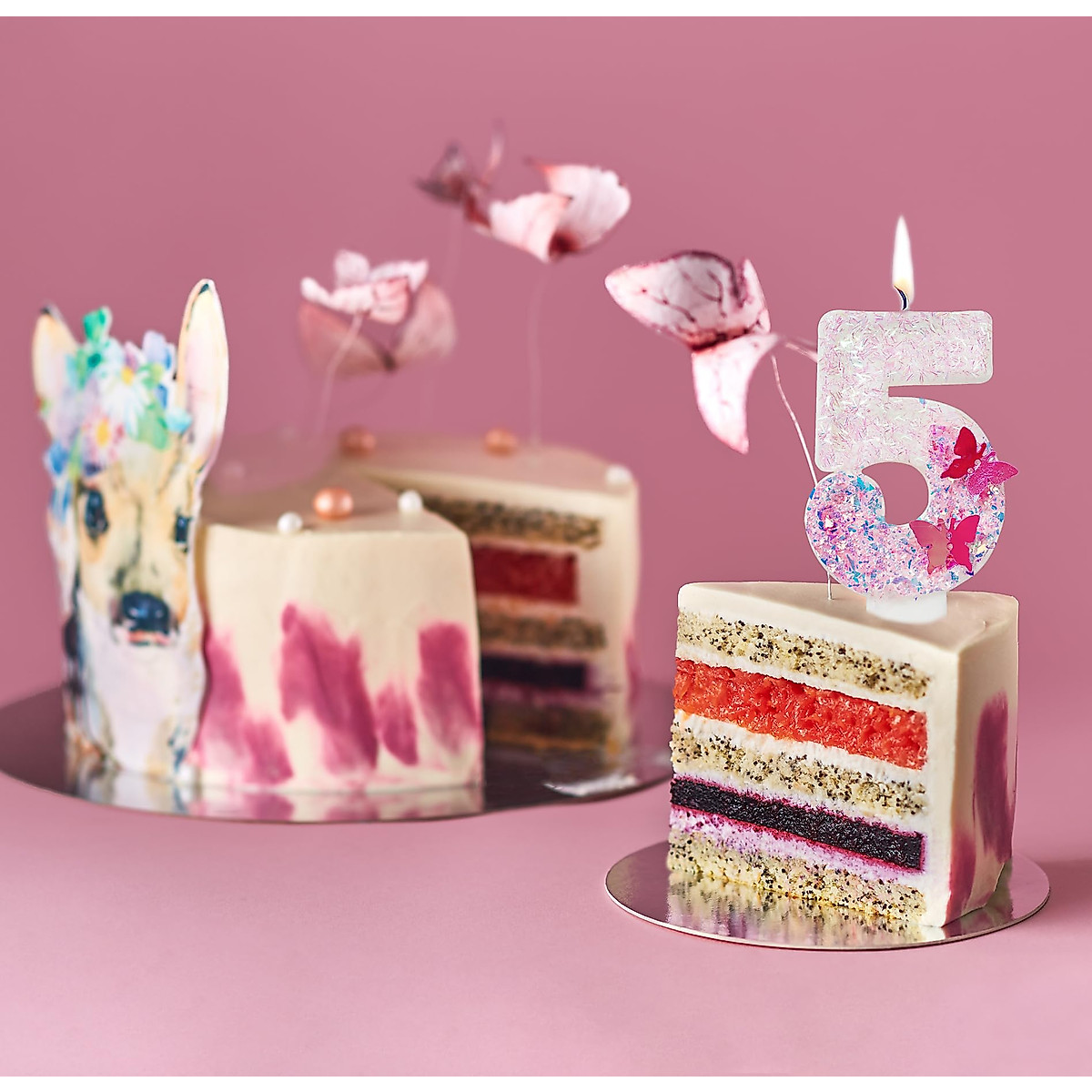 Birthday Candle 9,Rose Butterfly Number 9 Candle for Cake Pink Birthday Candles Number 9 Women Girl Party Supplies