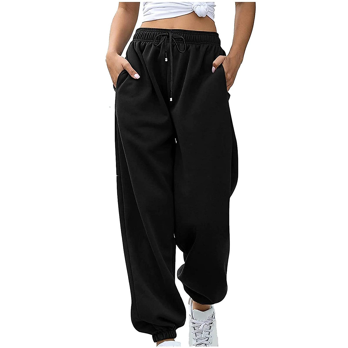 Bblulu Women's Elastic Waist Sweatpants High Waisted Pants with Pockets Athletic Fit Joggers Comfy Cotton Sweatpant