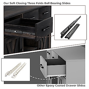 VVFLU Sideboard Buffet Cabinet with Storage Kitchen Farmhouse Coffee Bar Cabinet, Drawers, Removable Wine Rack, Wine Glass Rack, Barn Doors, Adjustable Shelves for Dinning Room, Brown (Dark Wood)