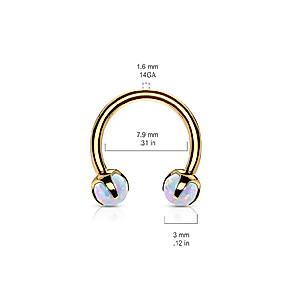 Pierced Owl 16GA 316L Stainless Steel Internally Threaded Claw Set Synthetic Opal Ends Circular Horseshoe Barbell (Black/White)