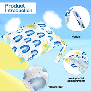 2 Pieces Wet Dry Bag Cloth Diaper with Two Zippered Pockets Waterproof ReusableW Travel Beach Pool Daycare Soiled Baby Items Yoga Gym（12in x 14.5in）, Rainbow Color (KKBB1003)