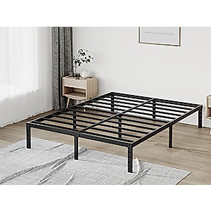 Joeffany 14" H King Bed Frame with Storage, 3500 lbs Heavy Duty Black Metal Platform Bed, No Box Spring Needed Mattress Foundation, Quick Assembly, No Box Spring Needed Black