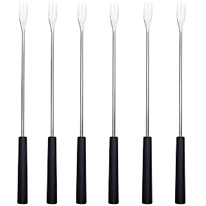 Hemoton Stainless Steel Fondue Forks: Kabob Skewer BBQ Forks Roasting Sticks Cheese Fondue Forks For Sausage Hot Dog Campfire Camping Stove Grill Black 6Pcs