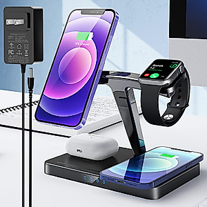 Magnetic Wireless Charging Station for Magsafe Charger Stand 4 in 1 Fast Wireless Charging with 36W Adapter for iPhone 14/13/12 /Mini/Pro/Pro Max,AirPods Pro/2,Apple iWatch,Two Phone Charging