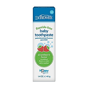 Dr. Brown's Baby Toothpaste, Strawberry Flavor Toddlers and Kids Love, Fluoride Free, Made in the USA, 0-3 years, 1.4oz