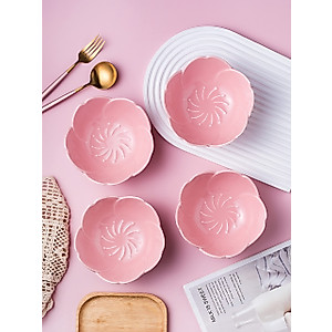 Jusalpha 4 Packs- Large 16.5 OZ Cherry Blossom Series Porcelain Serving Bowls, Cereal Bowls, Soup Bowls, Salad Bowl, Cereal, Pasta, Desserts and Daily Use - Bowl 005 (Pink)