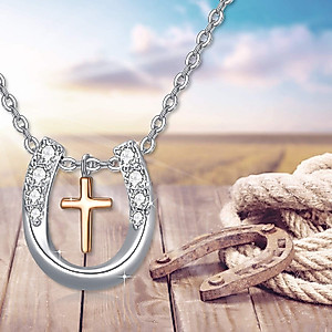 MEDWISE Lucky Horseshoe Necklace Gifts for Cowgirls Women Sterling Silver Rose Gold Faith Horseshoe Pendant Necklace Jewelry for Horse Lover Birthday Christmas Mothers Day