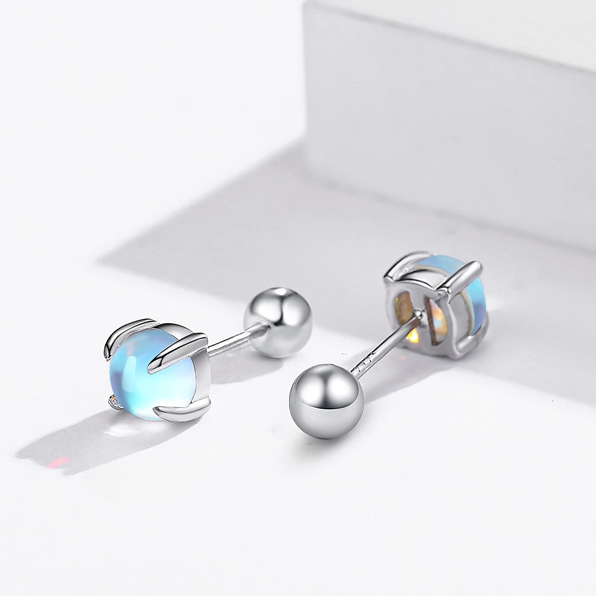 Moonstone Earrings for Women 925 Sterling Silver Moonstone Stud Earrings Round Moonstone Earrings Jewelry Gifts for Women