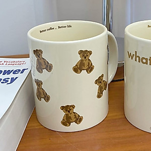 Heardbeli Cute Vintage Cartoon Bear Mugs Ceramic Coffee Mug Water Cup 350ml/12oz Funny Novelty Gift for Women Girls