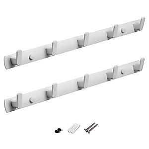 Fecraf Coat Hooks Wall Mounted White, Wall Hook Heavy Duty, White Modern Coat Rack Hooks for Wall, Wall Rack with Hooks for Bags Hat, Hooks for Hanging Towels Bathroom Hooks, Solid Aluminum