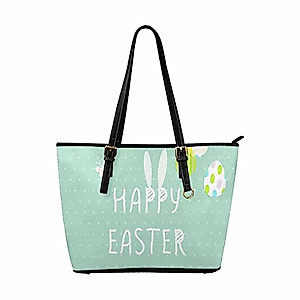 InterestPrint Happy Easter Cute Eggs Halloween Women Totes Top Handle HandBags PU Leather Purse
