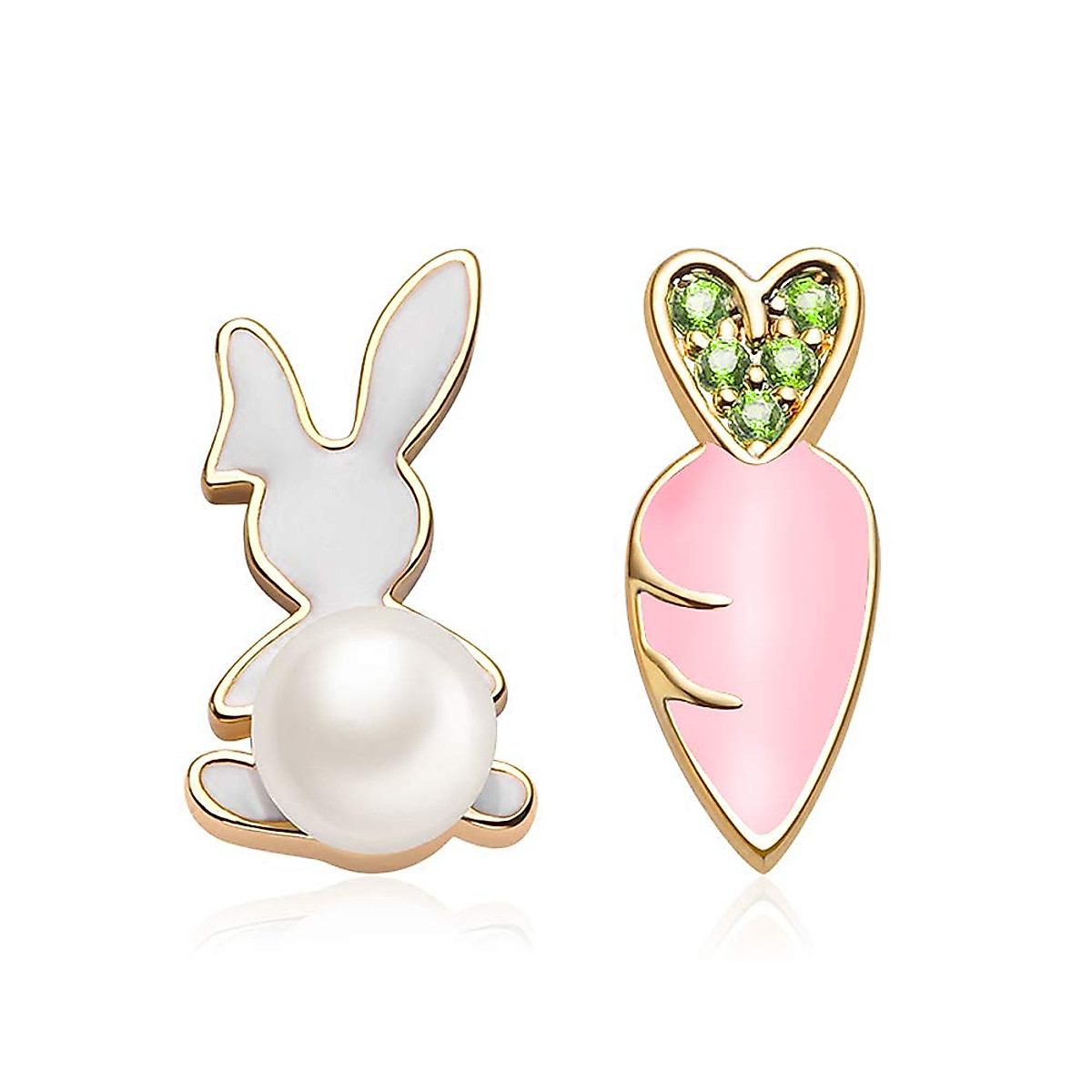 Easter Earrings White Rabbit Bunny Carrot Stud Earrings Crystal Pearl Cute Funny Earring