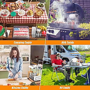 PHINOX Utensil Caddy, Silverware Caddy Condiment Caddy, Utensil Holder for Party, Picnic Flatware Caddy with Handle and Paper Towel Roll Holders, Utensil Cutlery Caddy for Camping, Kitchen (Silver)