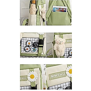 Kawaii School Backpack Sets Canvas Bookbag with Teddy Bear Pendant Pencil Pouch Shoulder Tote Lunch Bag Laptop Schoolbag Daypack Kit Back to School Supplies for Students Girls Boys (Black)