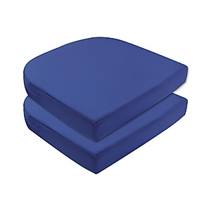 Topotdor Outdoor Chair Cushions for Patio Furniture, Waterproof Patio Chair Cushions Set of 2, Indoor/Outdoor Round Corner Chair Seat Cushion with Ties, 17"x16"x2", Blue