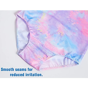 TENVDA Girls Gymnastics Leotards Toddler Kids Tumbling Outfit Size 2t 3t Sparkle Purple Tie Dye Long Sleeve Bodysuits