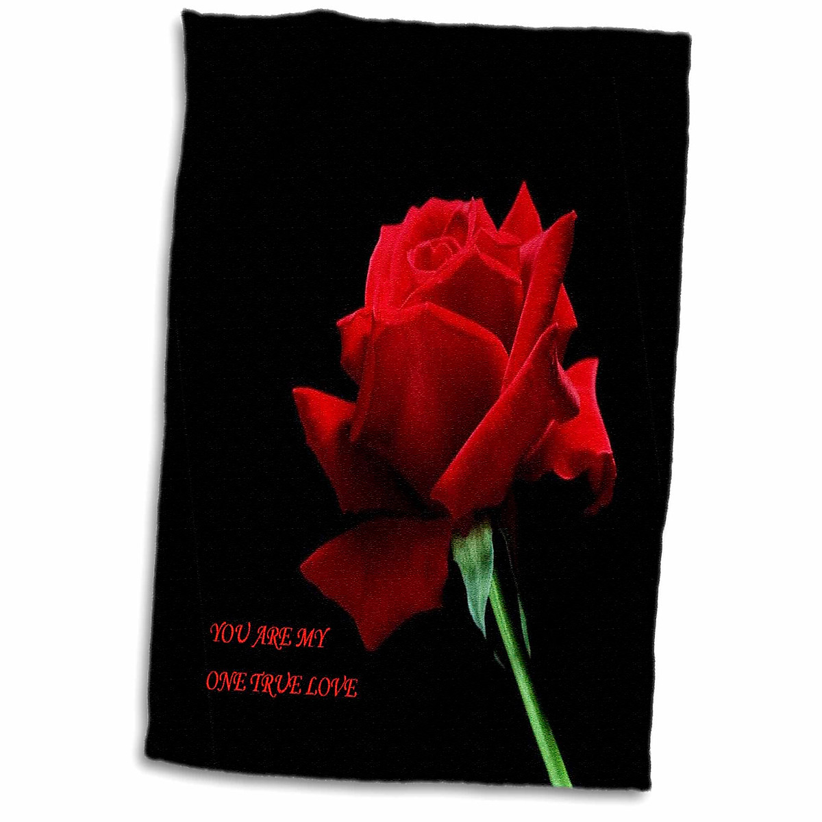 3D Rose You are My One True Love with A Single Red Rose On Black TWL_53321_1 Towel, 15" x 22"