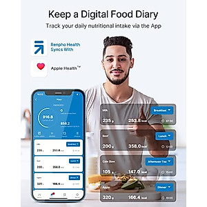 RENPHO Digital Food Scale, Kitchen Scale Weight Grams and oz for Baking, Cooking and Coffee with Nutritional Calculator for Keto, Macro, Calorie and Weight Loss with Smartphone App, Stainless Steel
