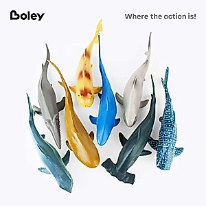 Boley Shark Toys - 8 Pack 10" Long Soft Plastic Realistic Shark Toy Set - Toddler Sensory Toys and Birthday Party Favors for Kids