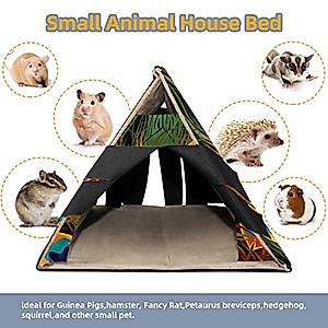Small Pet Hideout Peacock Feathers Pattern Hamster House Guinea Pig Playhouse for Dwarf Rabbits Hedgehogs Chinchillas