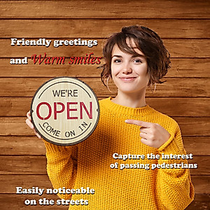 LOKAUS Happy Smiley Face Design for Open and Closed Signage, Wooden "Come On In" and Changeable Hours for "Will Return At" Signage, 7 inches Round Double Sided Hours of Operation Signage.… (7 inches)