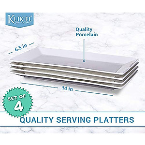 Klikel 4 Serving Platters - Classic White Plate - Serving Trays For Parties - Microwave And Dishwasher Safe - 6.5 X 14 Inch