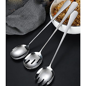 ARFUKA Salad Servers Salad Serving Sets Stainless Steel 11" Buffet Salad Spoon and Salad Fork Dishwasher Safe Large Metal Serving Utensils Silver, Set of 3