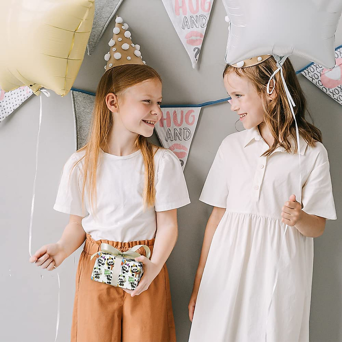 Panda Gift Wrapping Paper for Happy Birthday, Cute Pandas Balloons Wish Birthday Wrapping Paper for Baby Boys Girls Children Animal Baby Shower Kindergarten Party Xmas Gifts Wraps