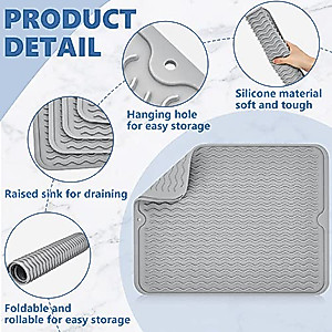 Tanlade 4 Pack Silicone Dish Drying Mat for Kitchen Counter Waterproof Heat Resistant Silicone Mat for Sink, Refrigerator Drawer Liner Dishwashing Multiple Usage, 16 x 12 Inches, Gray