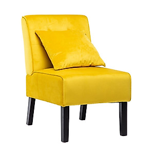 Freemax Velvet Fabric Accent Chair Armless Leisure Side Chair Cute Decorative Slipper Chair Small Tufted Single Sofa Chair for Living Room Bedroom Office Reading Room Nook (Yellow)