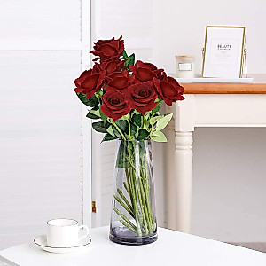 CATTREE Artificial Rose Flower Red - 4 Pack, Single Stem Fake Flowers Bridal Wedding Bouquet Realistic Blossom Flora Planter Filler DIY Décor for Home Garden Party Hotel Office Decorations