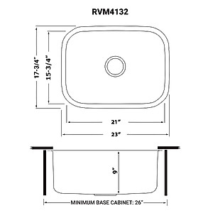 Ruvati RVM4132 Undermount 16 Gauge 24" Kitchen Single Bowl Sink, Stainless Steel