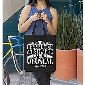 shop4ever I Myself am Strange and Unusual Halloween Trick or Treat Eco Cotton Tote Reusable Shopping Bag Black ECO 1