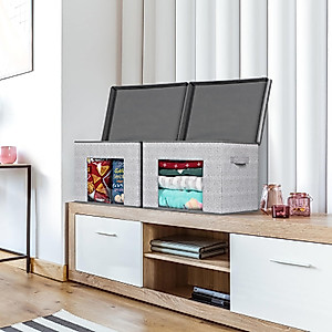 Univivi Foldable Fabric Storage Boxes Large Storage Bins with Lids [4-Pack] Collapsible Storage Cubes Organizer Containers Organization Baskets for Home, Bedroom, Closet (Gray, 17“ x 12” x 12")