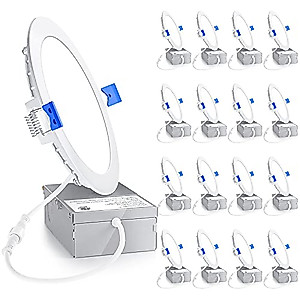 Ensenior 16 Pack 6 Inch Ultra-Thin LED Recessed Ceiling Light with Junction Box, 5000K Daylight, 12W 110W Eqv, Dimmable Can-Killer Downlight, 1050LM High Brightness - ETL and Energy Star Certified