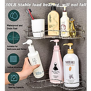 Homeve Corner Shower Caddy, 3 Tier Organizer Shelf with Adhesive Hooks and Soap Dish, No Drilling, RustProof, Heart shape Basket Shelves for Bathroom and Kitchen Corner Storage Accessories (Silver)